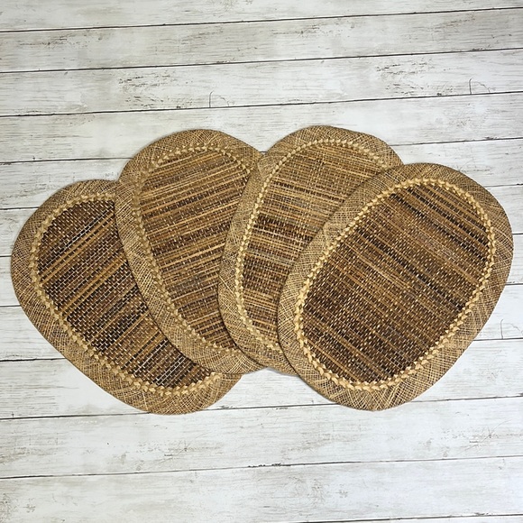 Dining | Vintage Boho Wicker Rattan Bamboo Grass Raffia Place Mats Set ...